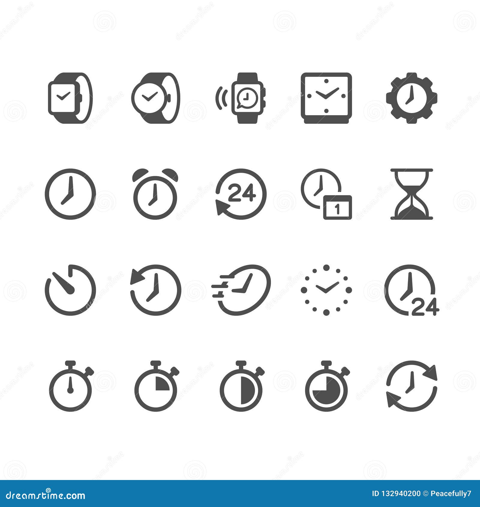 Time and clock glyph icons stock vector. Illustration of pixel - 132940200