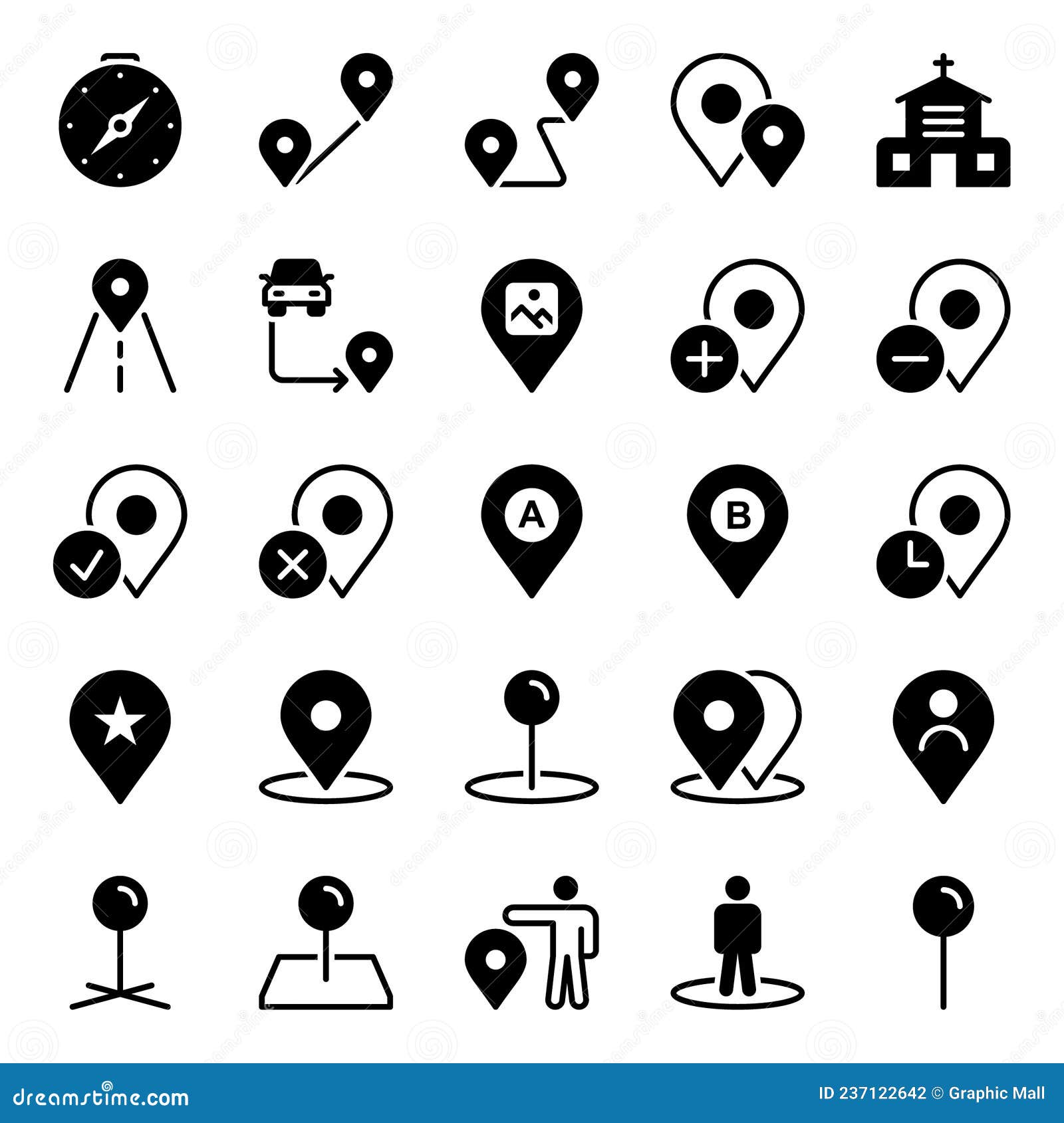 Glyph Icons for Map and Location. Stock Vector - Illustration of ...