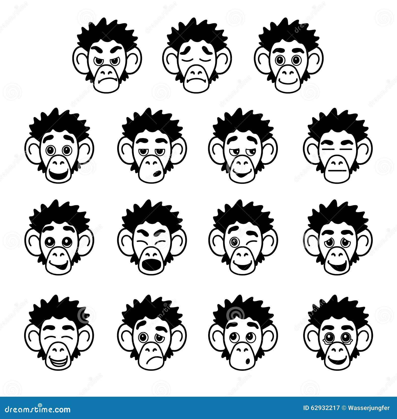 Glyph Monkey Face Expressions Cartoon Vector | CartoonDealer.com #62932217