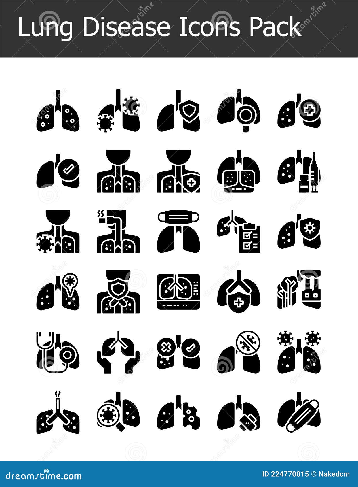 Glyph Solid Lung Disease Icons Pack Stock Vector - Illustration of ...