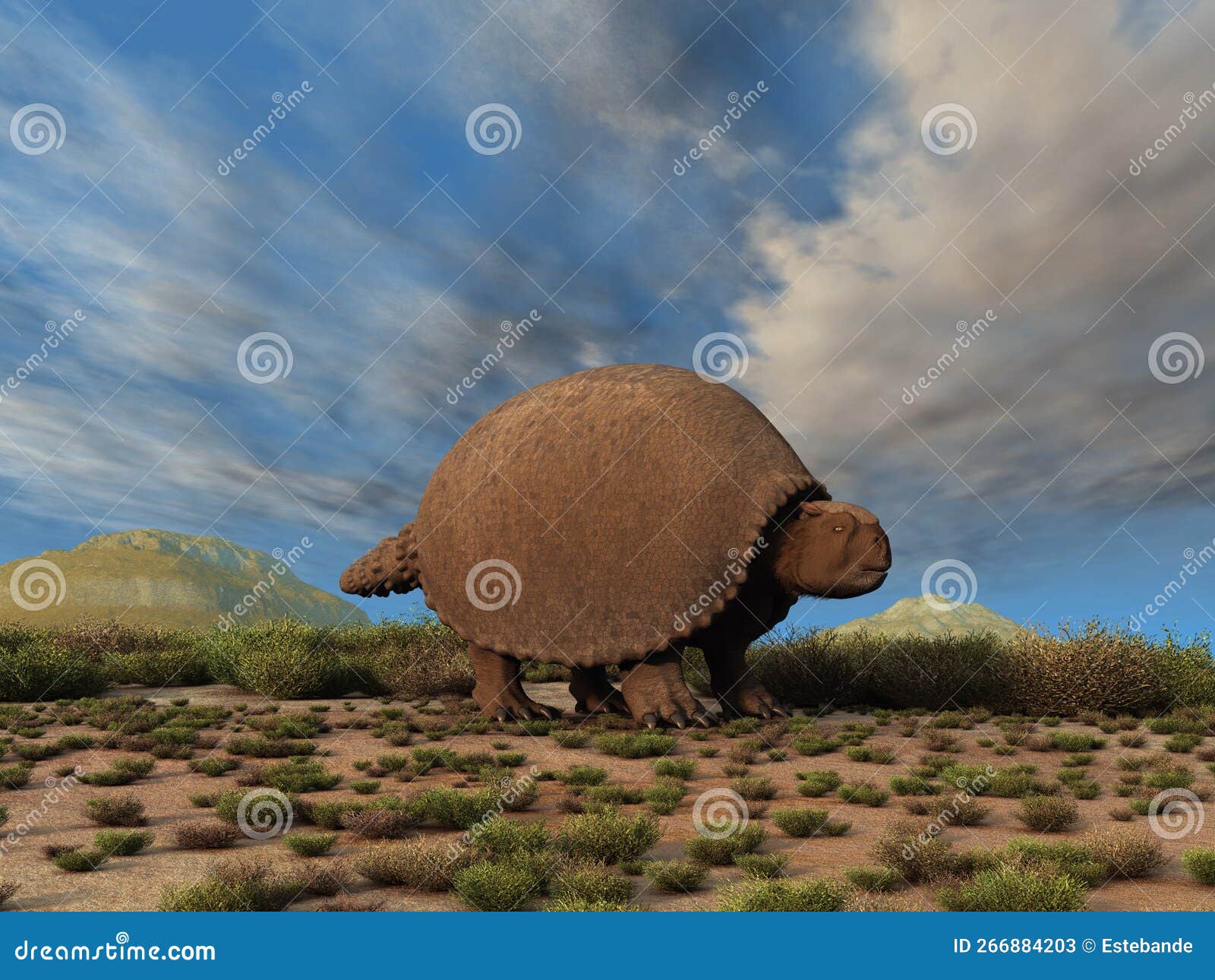 Glyptodon on a Plain with Hills in the Distance Stock Illustration ...