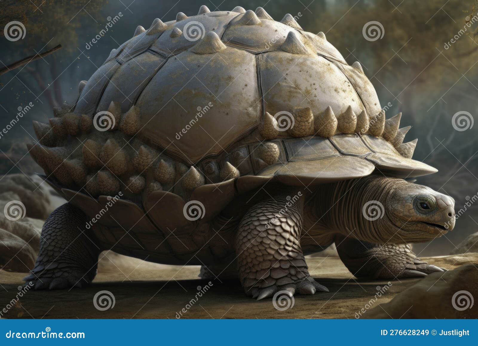 A Glyptodon Using Its Armored Shell To Protect Its Young. Stock Image ...