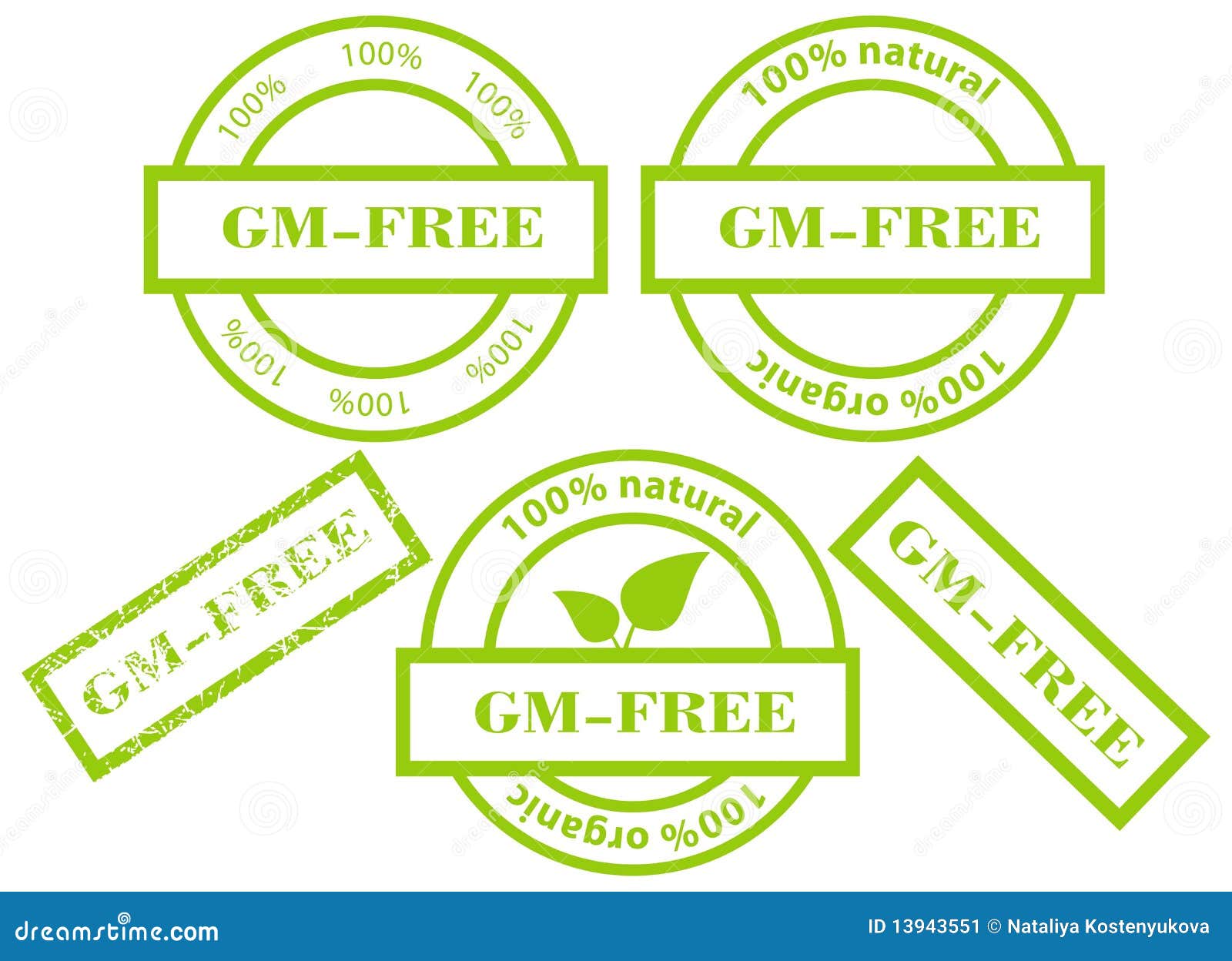 GM-Free Green Stamps Cartoon Vector | CartoonDealer.com #13943551