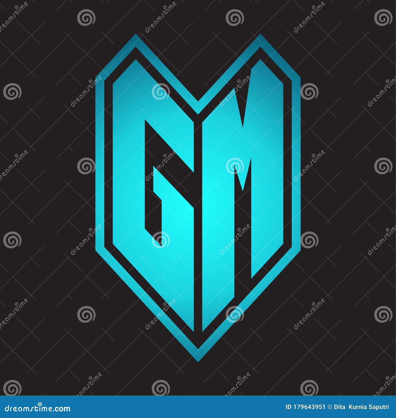 GM Logo Monogram with Emblem Line Style Isolated on Blue Gradient ...