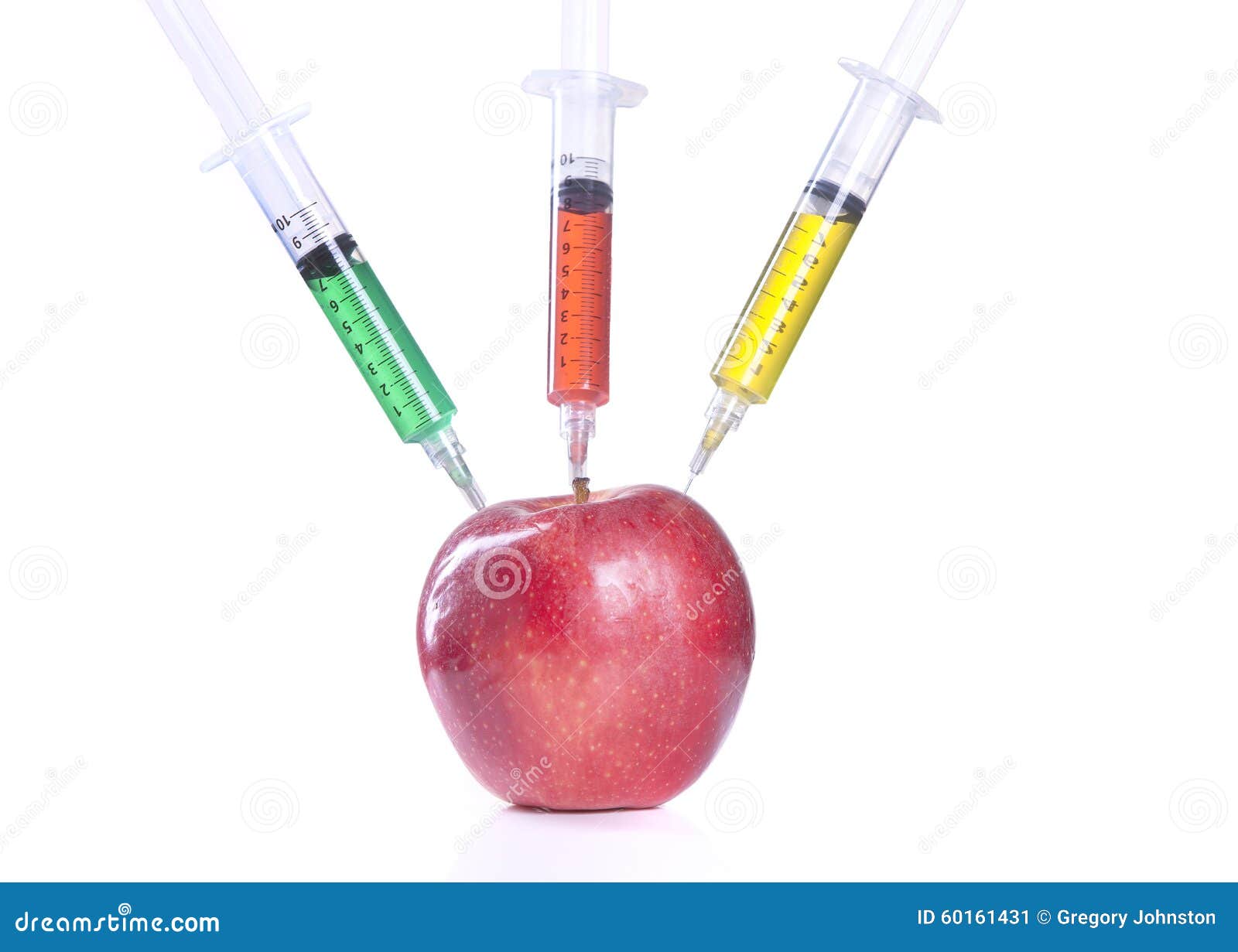 GMO Concept of Three Needles in Apple. Stock Image - Image of chemistry ...