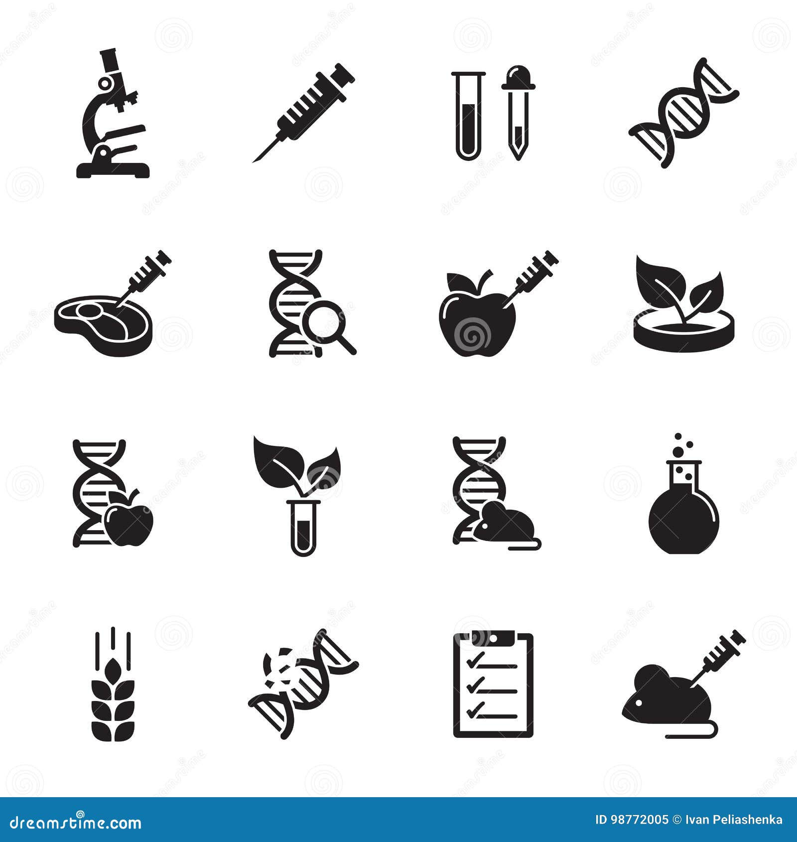 Genetics Icons, Dna Chain, Gene Editing, Line Vector Illustration ...