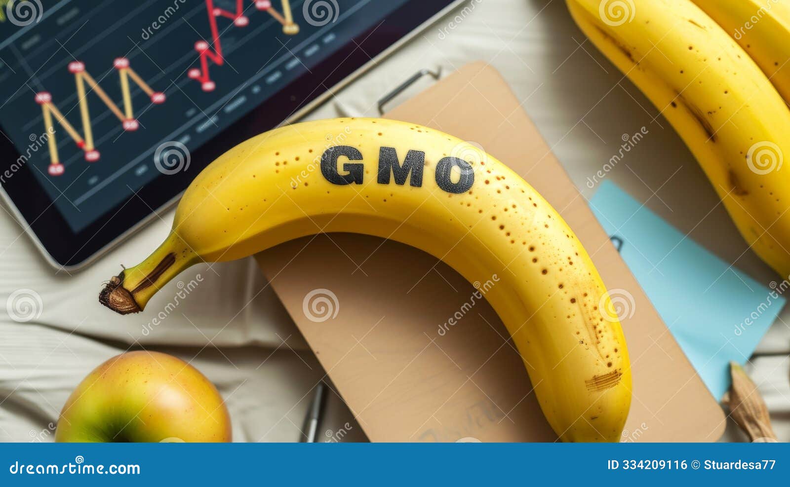 GMO-labeled Banana with a Tablet Displaying Charts Stock Photo - Image of fresh, farming: 334209116