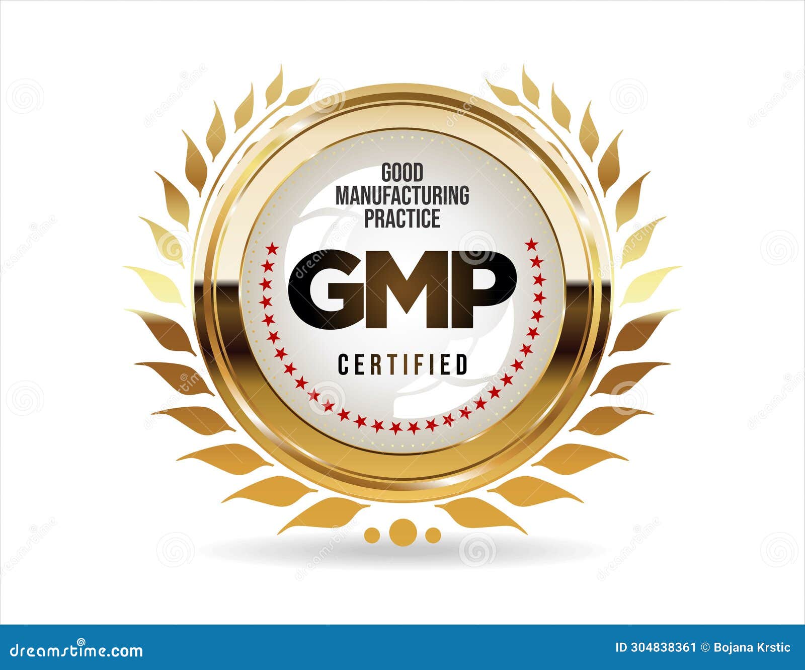 GMP Good Manufacturing Practice Certified Gold Stamp on White ...