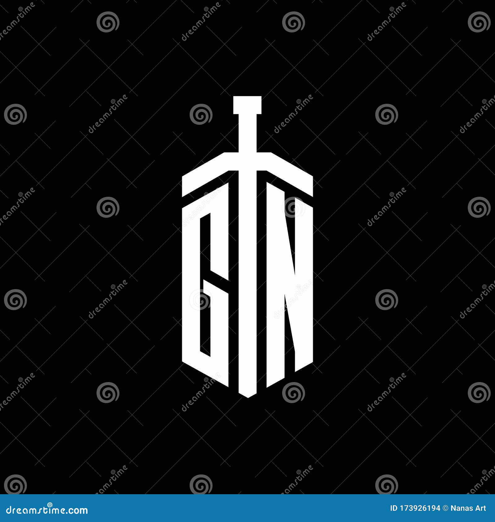 GN Logo Monogram with Sword Element Ribbon Design Template Stock Vector ...