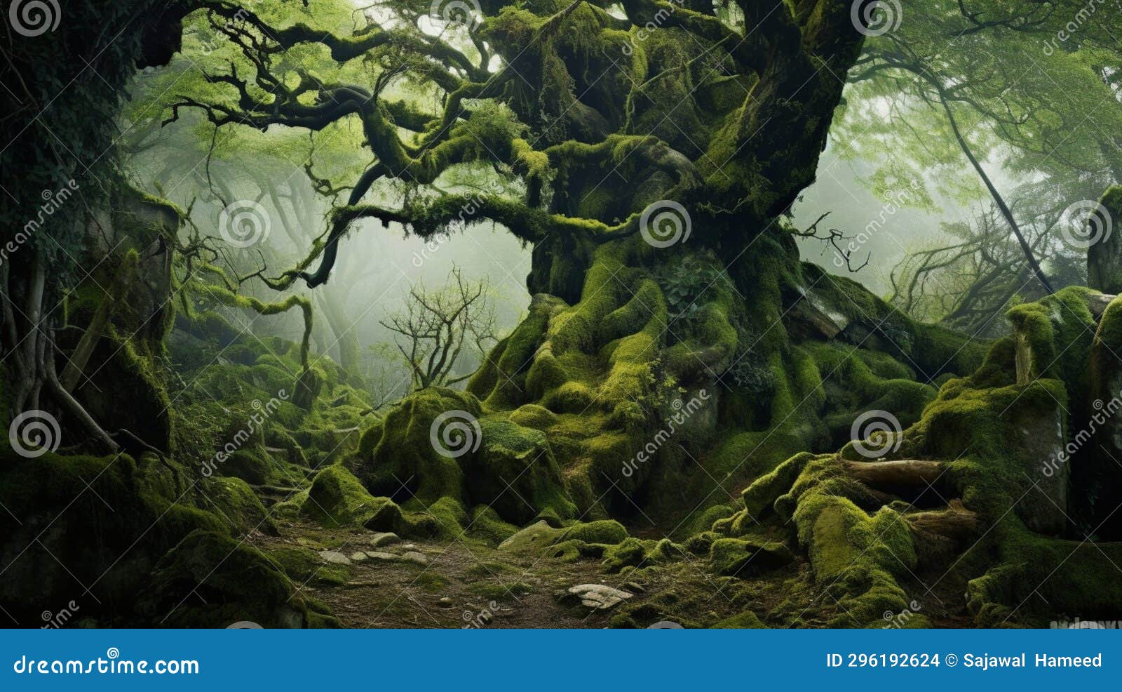 A Gnarled and Ancient Tree with Moss-covered Bark in a Mystical Forest ...
