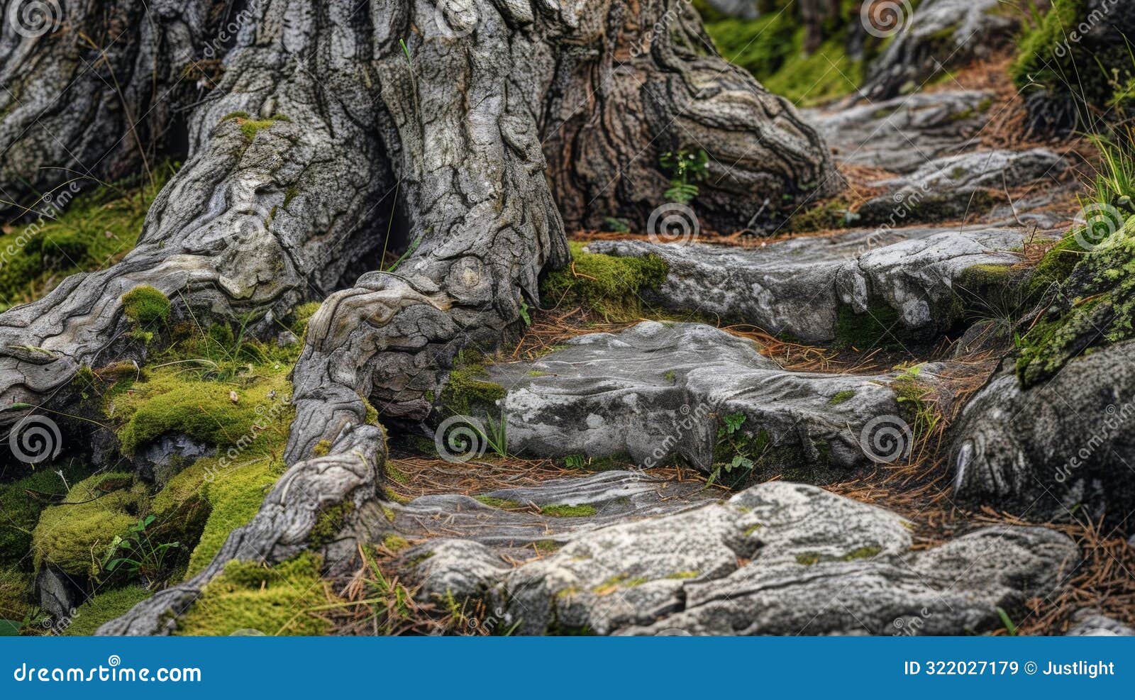 The Gnarled Rough Bark of a Tree Mixed with the Soft Smooth Moss ...