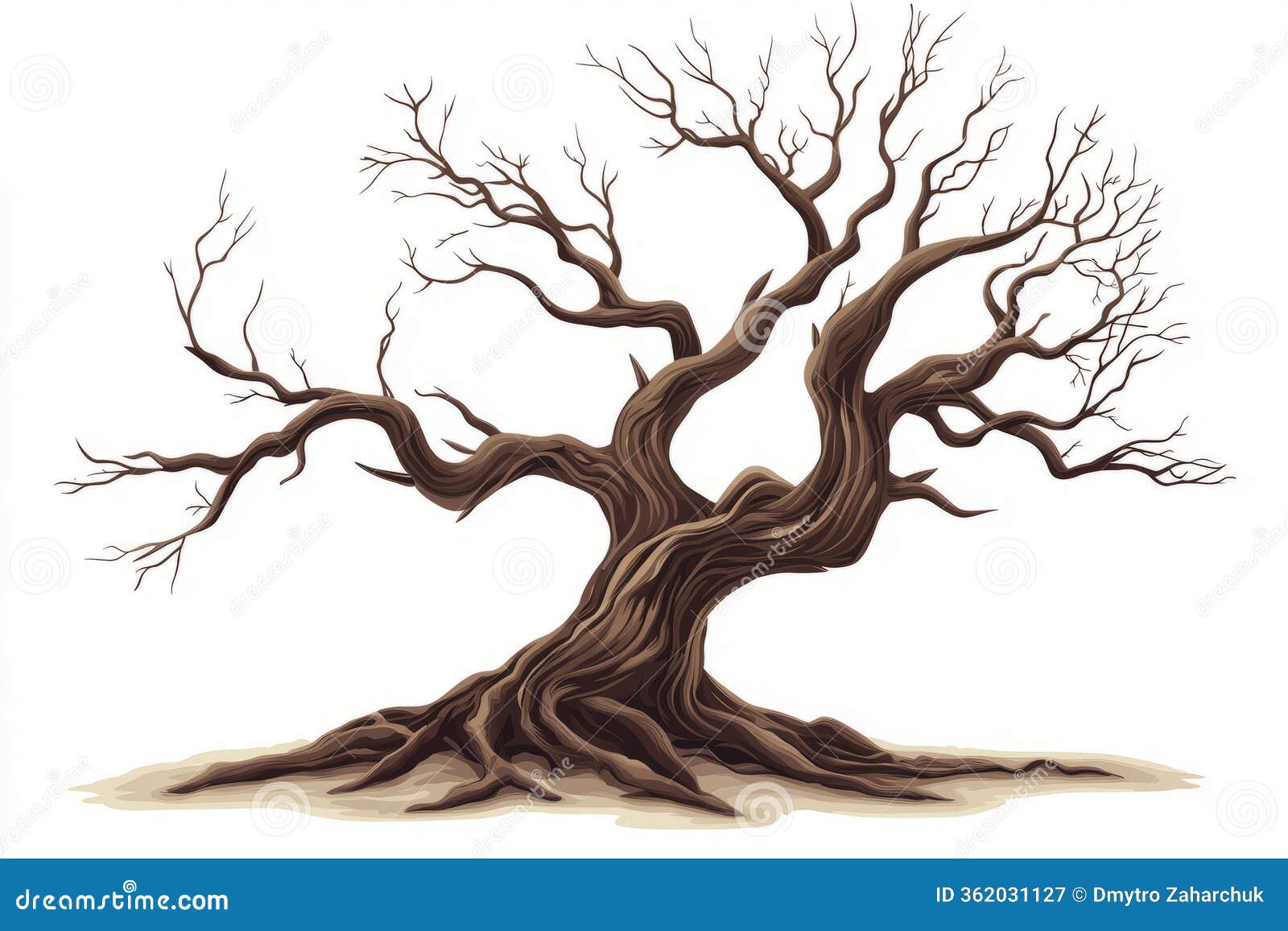 Gnarled and Twisted Old Dead Tree with Exposed Roots, Isolated on a ...