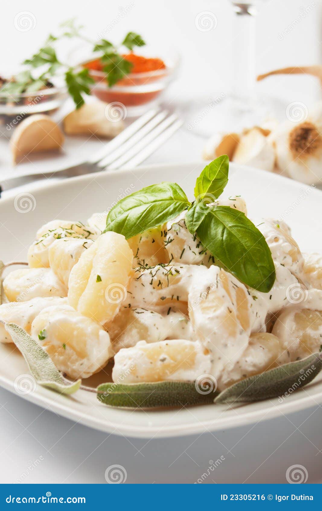 Gnocchi Di Patata with Basilico and Cheese Sauce Stock Photo - Image of ...