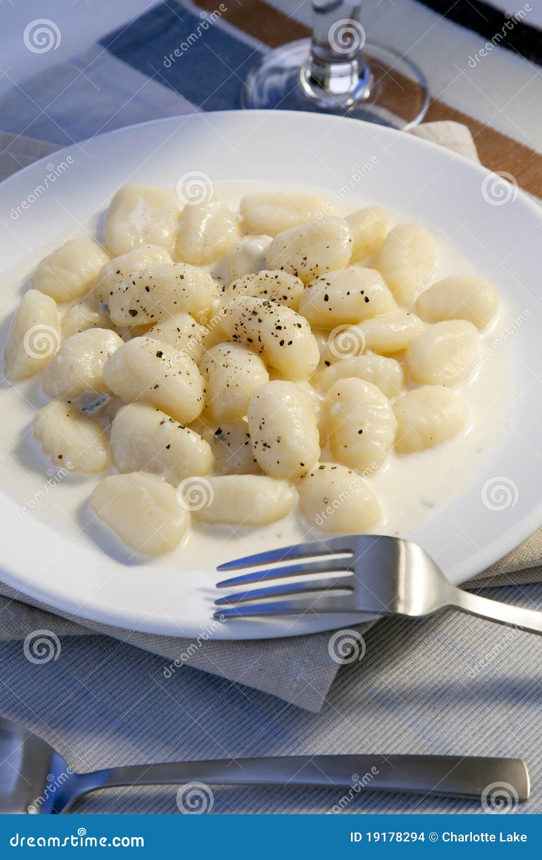 Gnocchi on Dinner Plate stock photo. Image of fork, lunch - 19178294