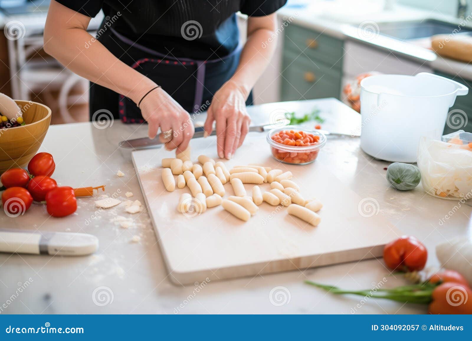Gnocchi Making Process with Dough Cutter Stock Illustration ...