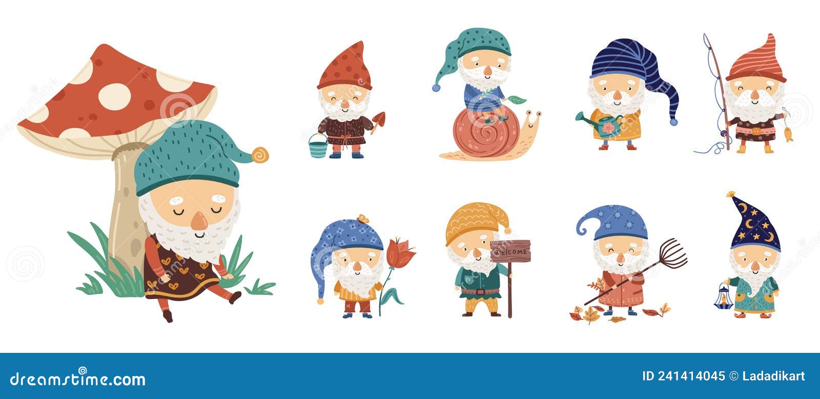 Gnome Characters Dwarf And Mushroom Gnomes Cute Set Spring Tiny Men