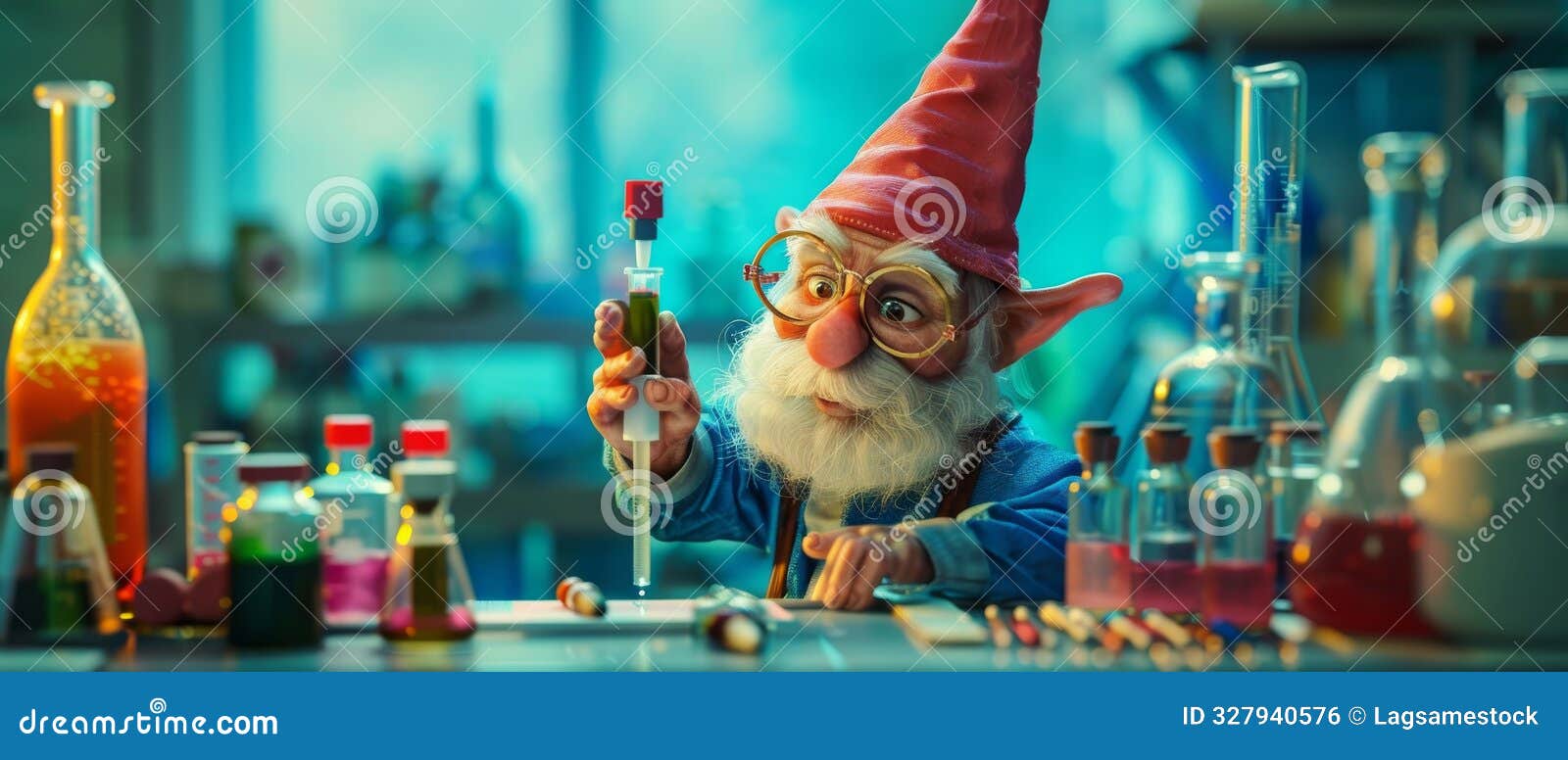 A Gnome Creating Healing Elixirs in a Hospital Lab Using a Combination ...