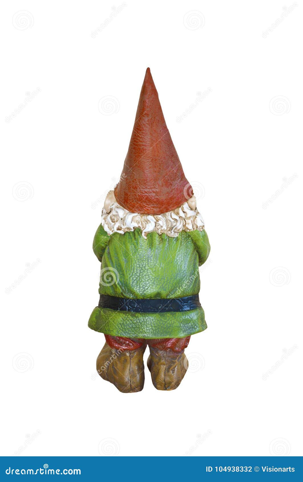 Gnome in Green Suit and Red Pointed Hat in Back Side View Stock Photo ...