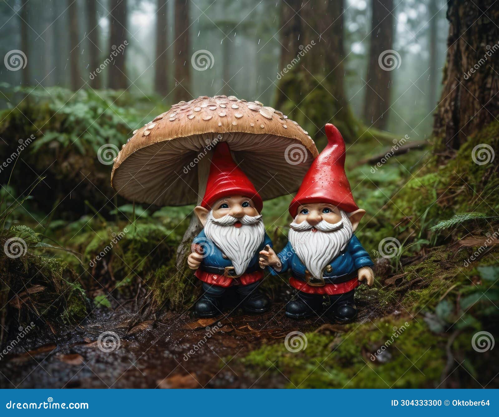 Gnomes Hide Under a Mushroom during the Rain Stock Photo - Image of ...