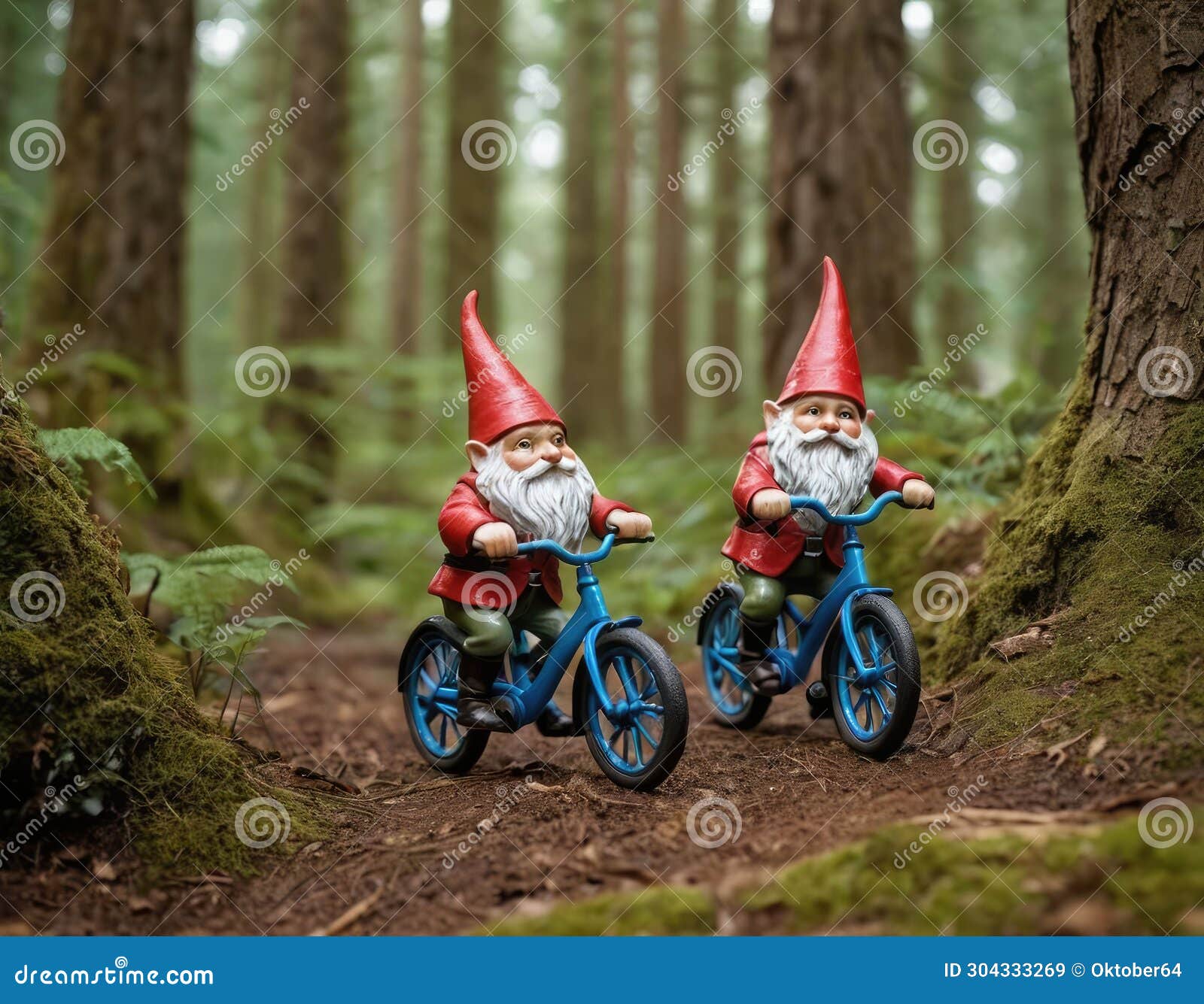 Gnomes Ride through the Forest on Bicycles Stock Illustration ...
