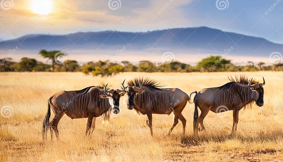 Gnus in Savannah, AI Generated Stock Photo - Image of africa, nature ...