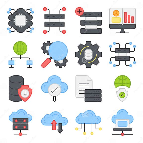 Pack of Data and Cloud Flat Icons Stock Vector - Illustration of nodes ...
