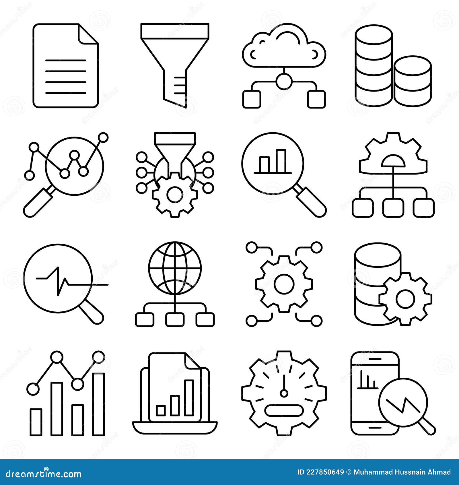 Pack of Big Data Linear Icons Stock Vector - Illustration of ...