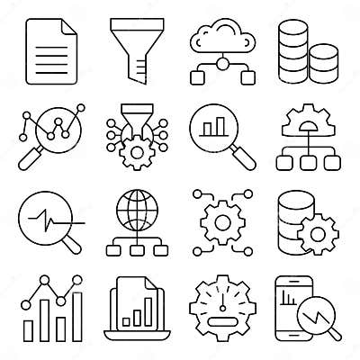 Pack of Big Data Linear Icons Stock Vector - Illustration of ...