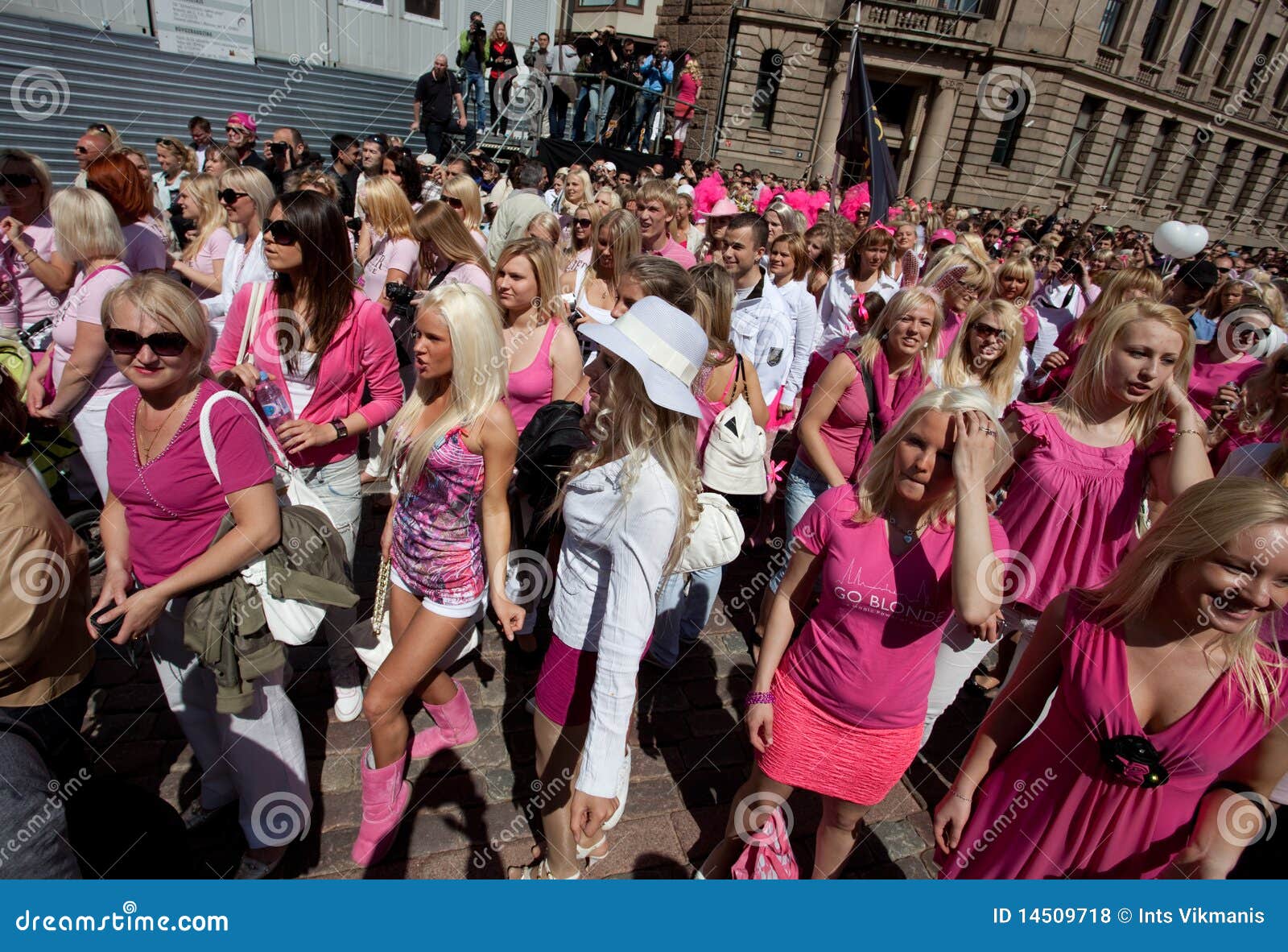 Go Blonde parade in Riga editorial stock photo. Image of street - 14509718