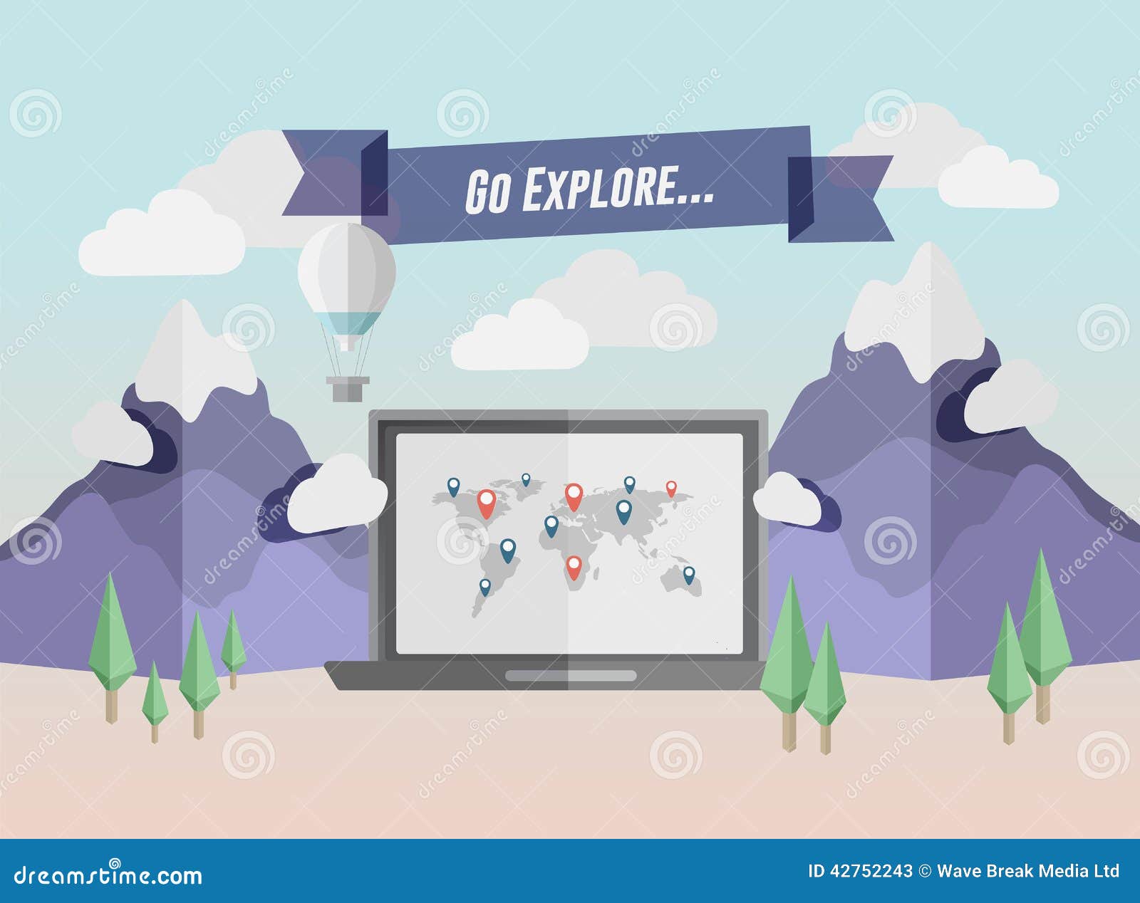 Go Explore Banner Above Laptop in Mountain Setting Stock Vector ...