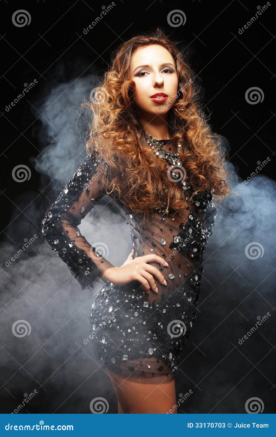 Go-go Dancer In Black Dress Stock Image - Image of brassiere, disco ...
