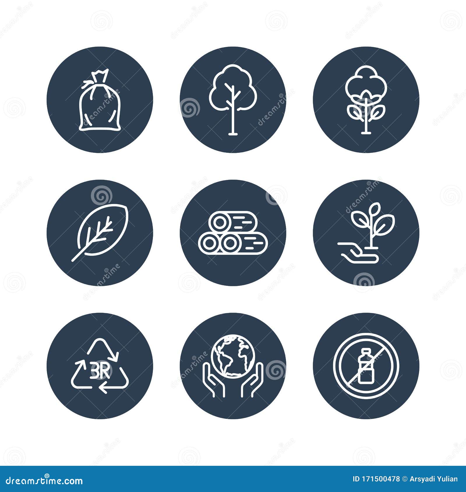 Go Green Ecology Circle Line Icon Set Vector Stock Vector ...