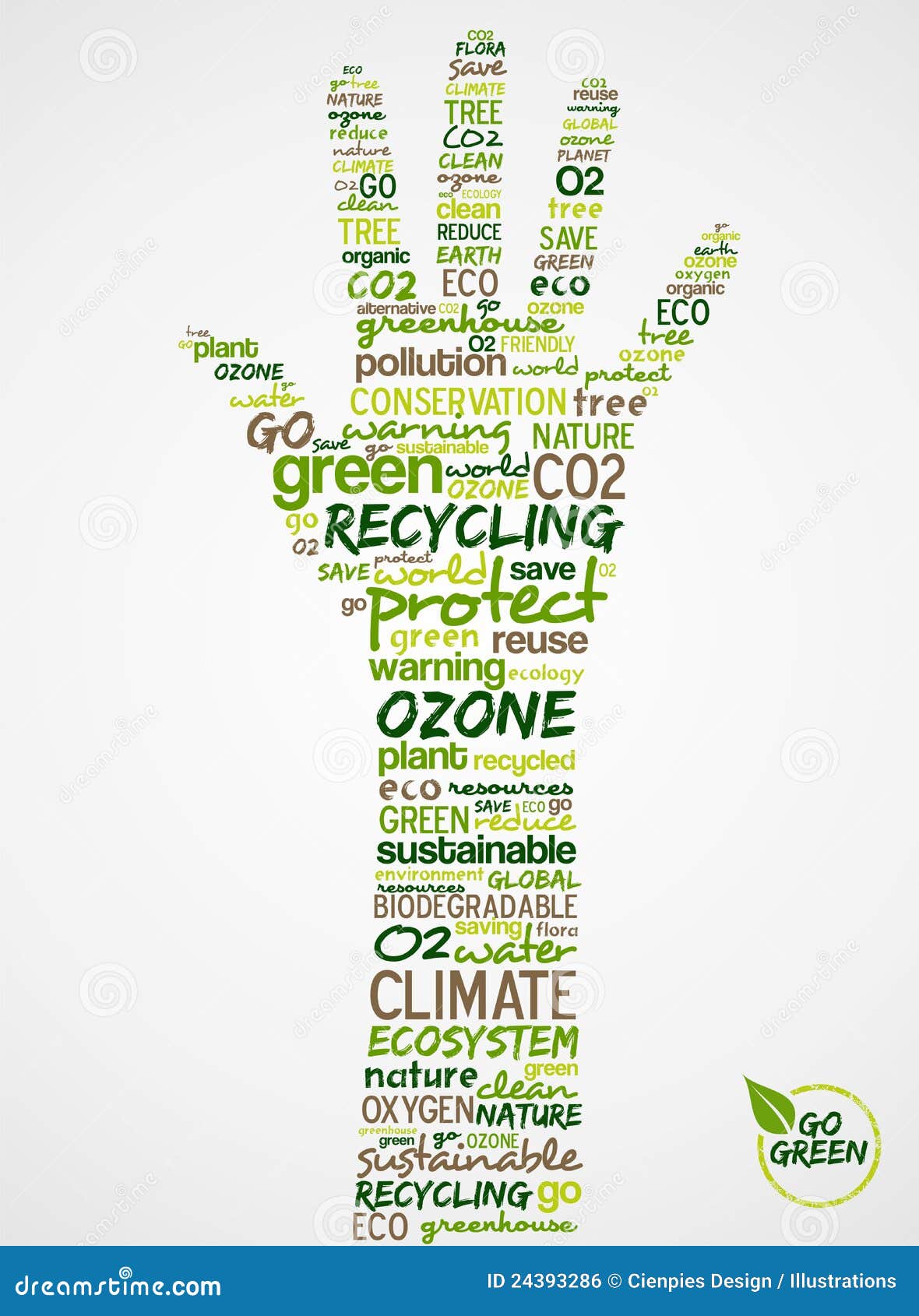 Go Green. Hand with Words Cloud Stock Vector - Illustration of ...