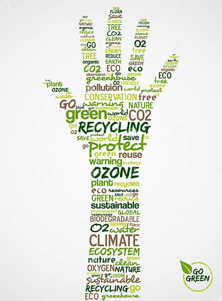 Go Green. Hand with Words Cloud Stock Vector - Illustration of ...