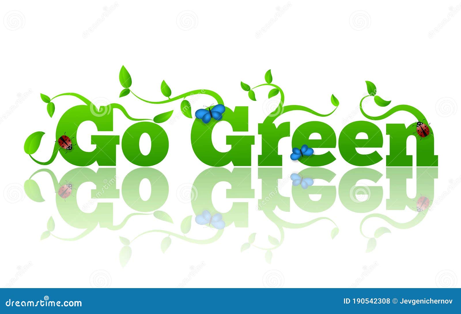 Go Green Letters with Leaves and Insects Stock Vector - Illustration of ...