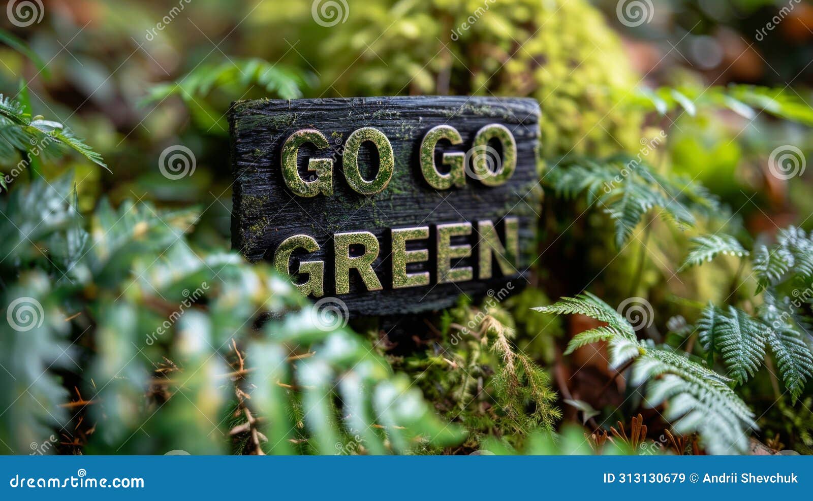 Go Go Green Sign in the Forest with Moss and Ferns Stock Illustration ...