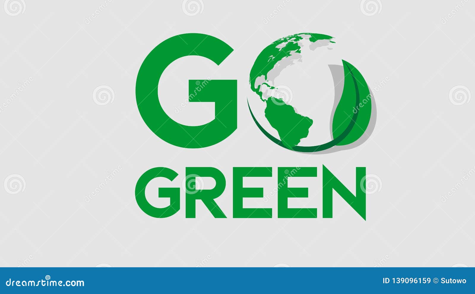 Go Green Text Typography Earth with Leaf in Green and Long Shadow Flat ...