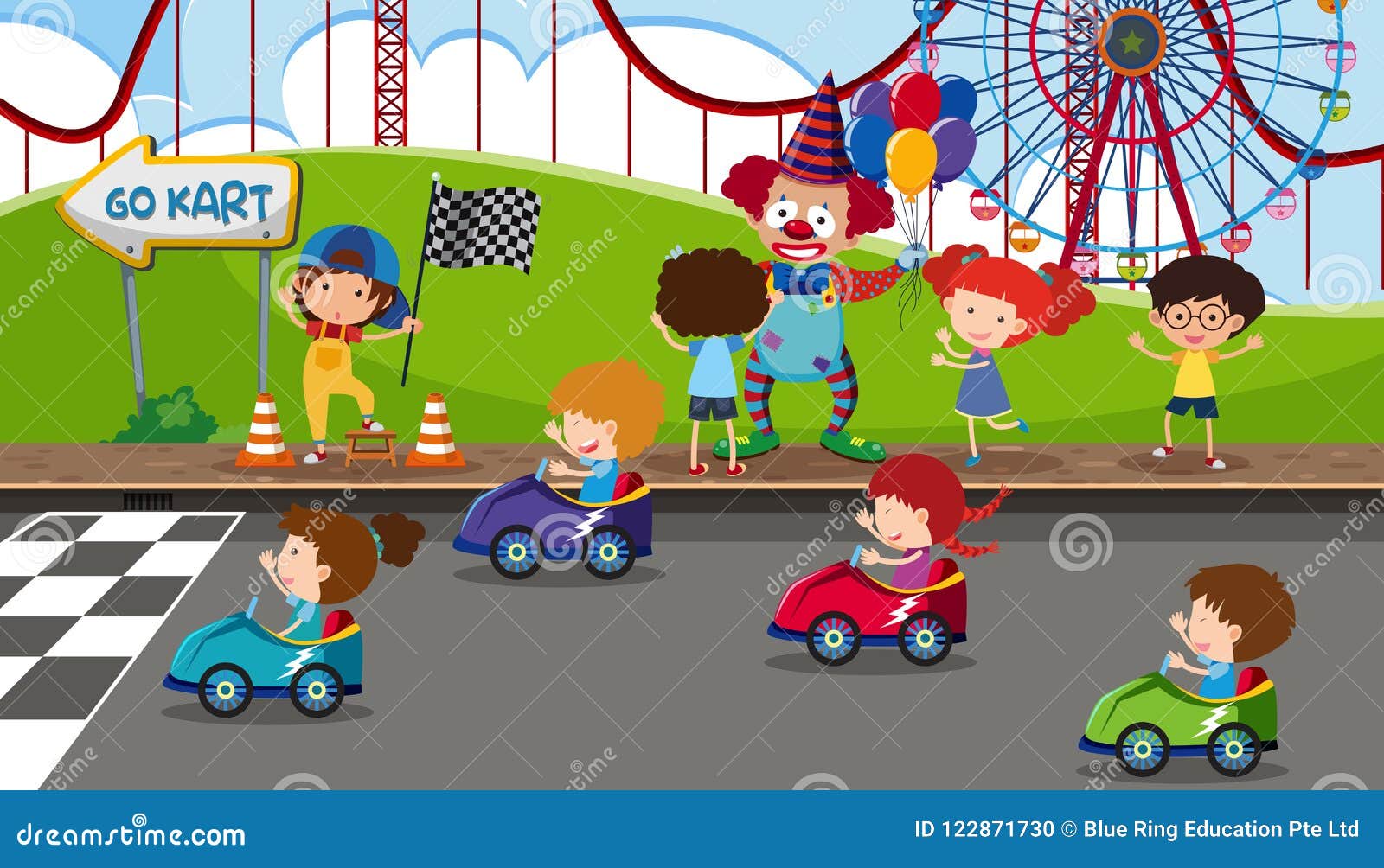 Go kart racing at fun fair stock vector. Illustration of clip - 122871730