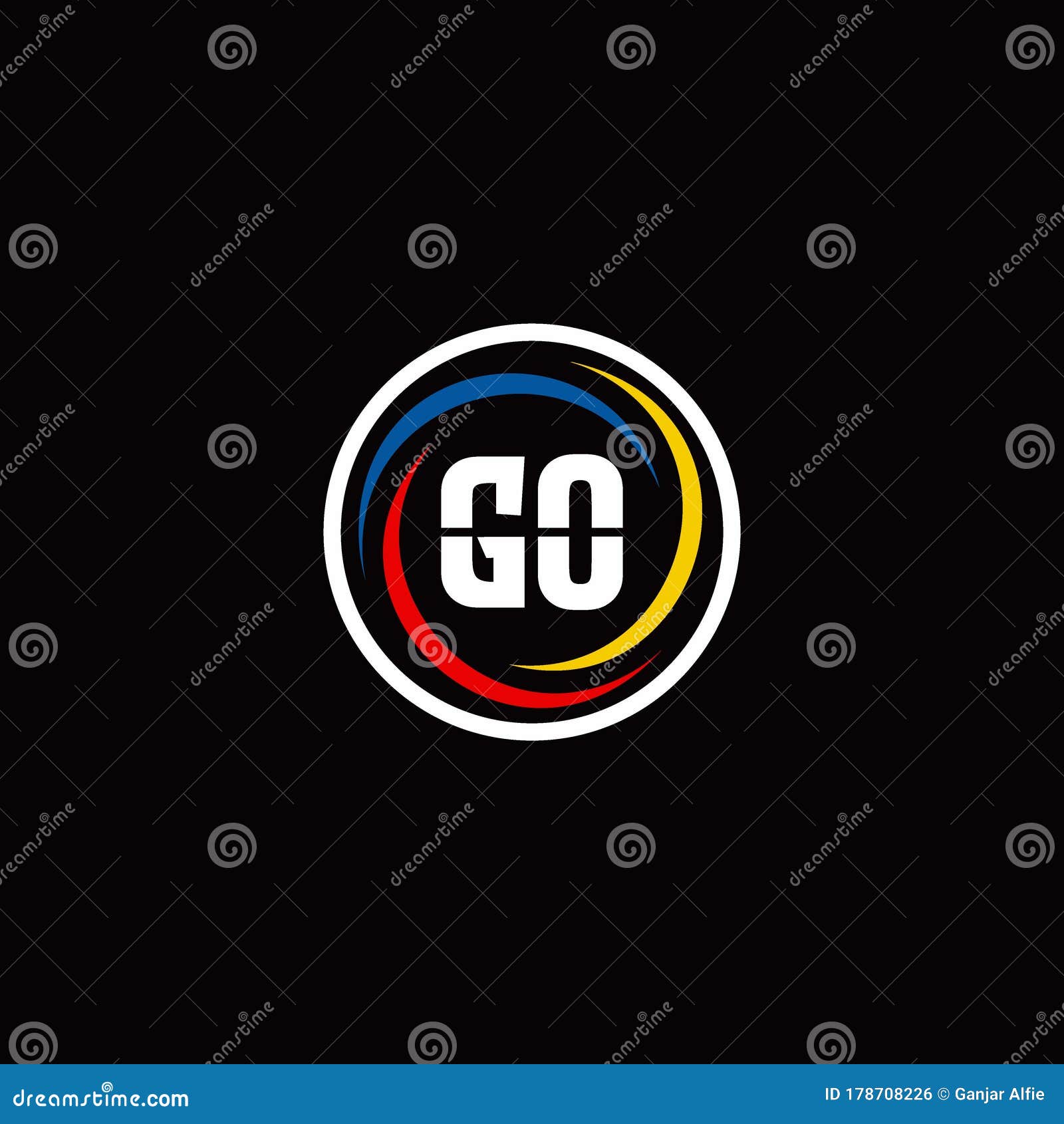 GO Monogram Logo Isolated on Circle Shape with 3 Slash Colors Rounded ...