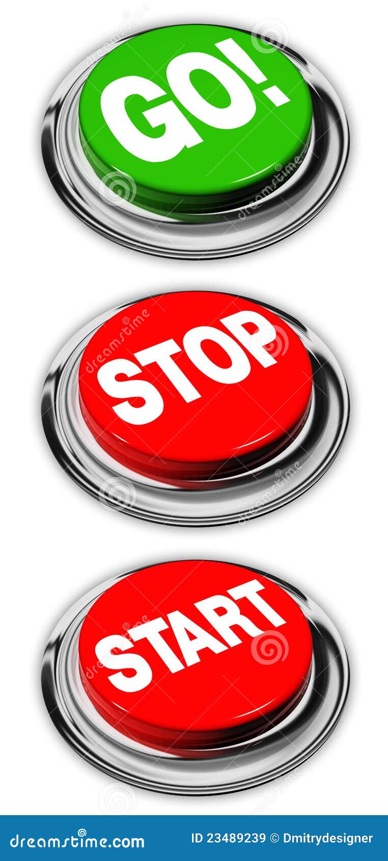 Go, stop and start buttons stock illustration. Illustration of metal ...