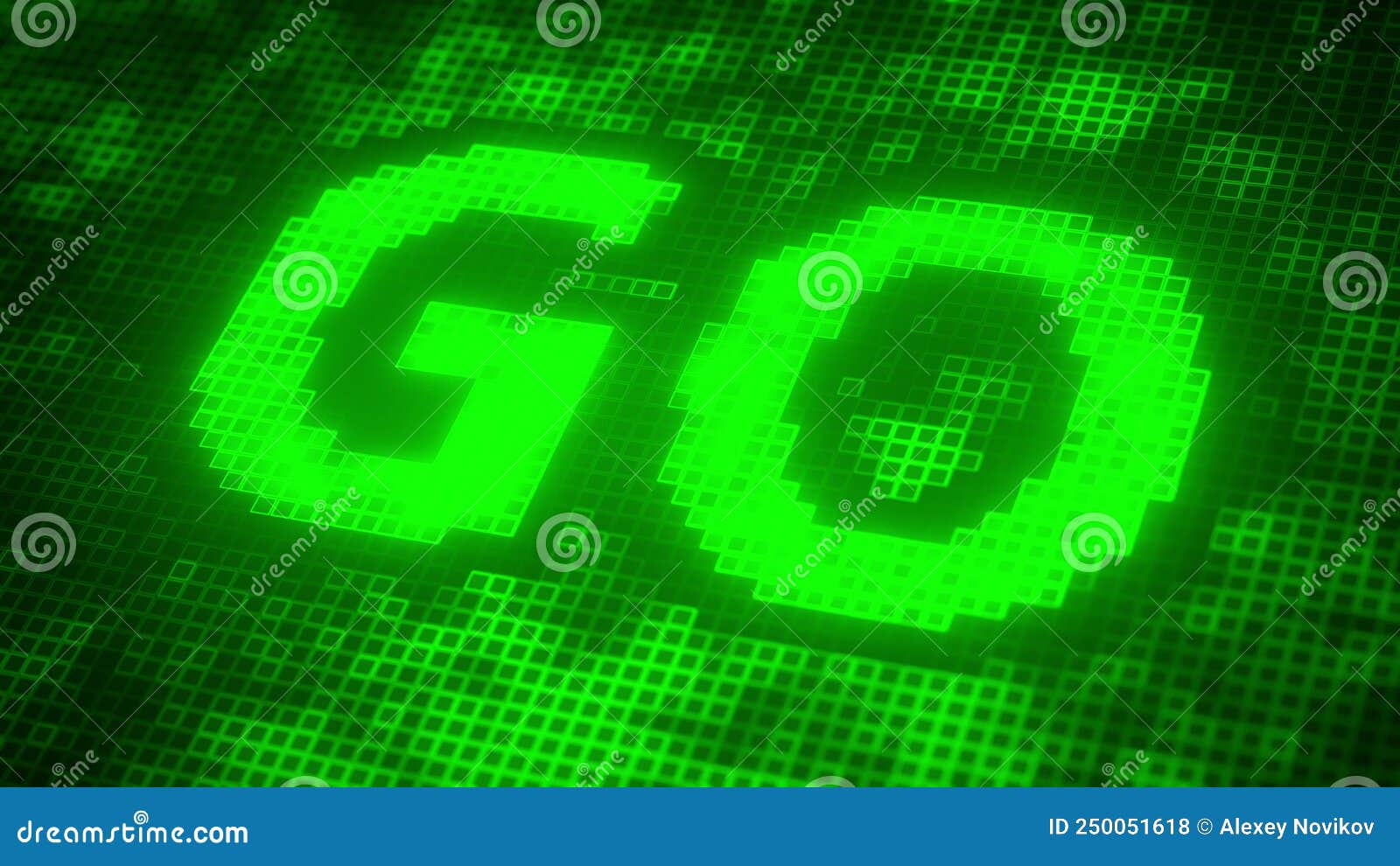 GO Text Made of Pixels on the Screen, 3D Rendering Stock Illustration ...