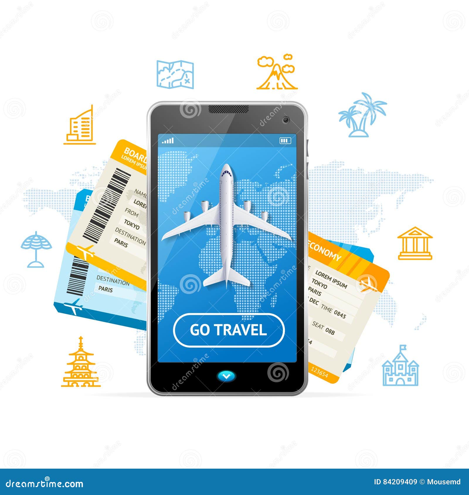 Go Travel Mobile Ticket Booking Concept. Vector Stock Vector ...