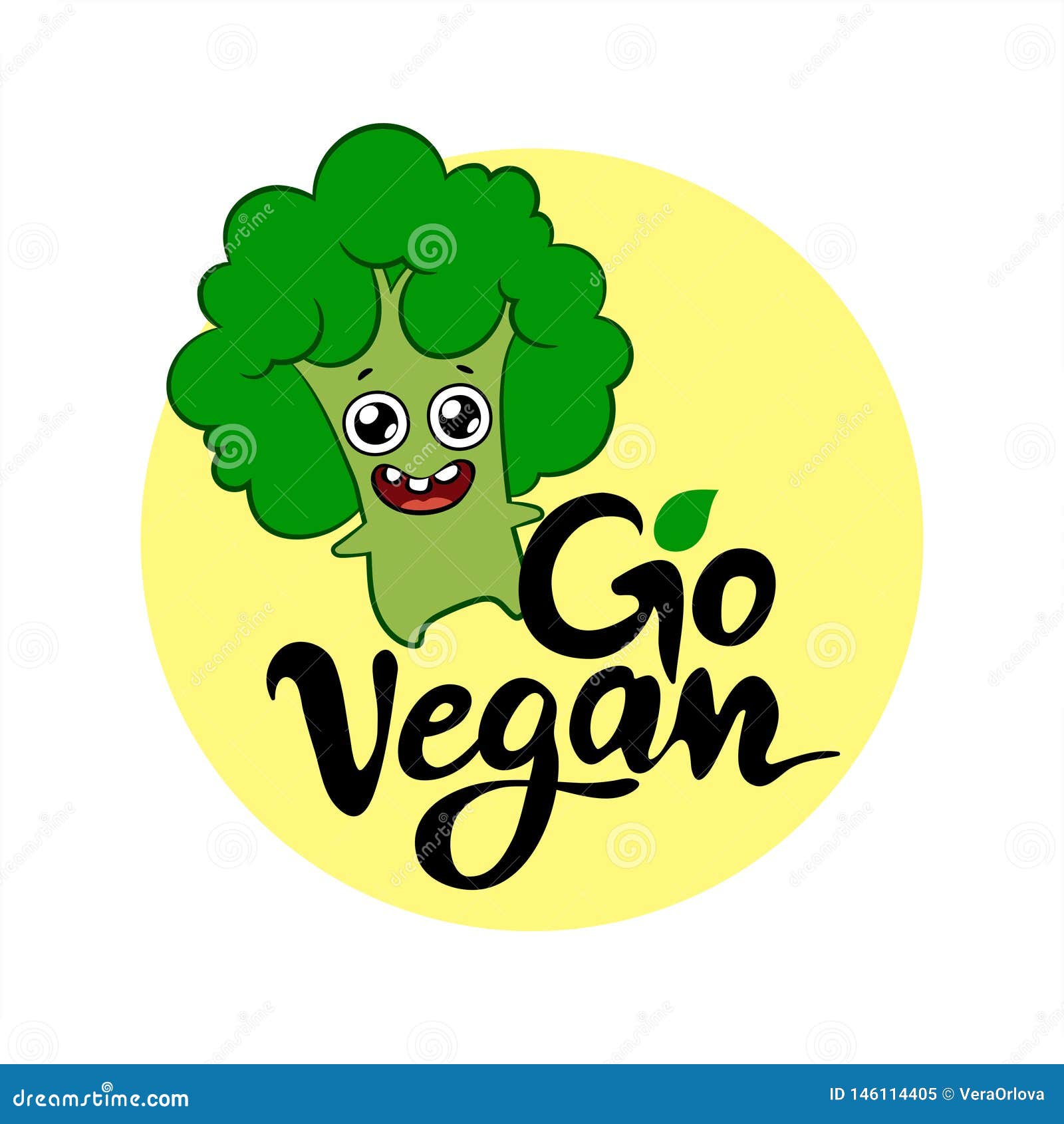 Go Vegan. Vector Illustration with Cute Cartoon Broccoli. Stock Vector ...