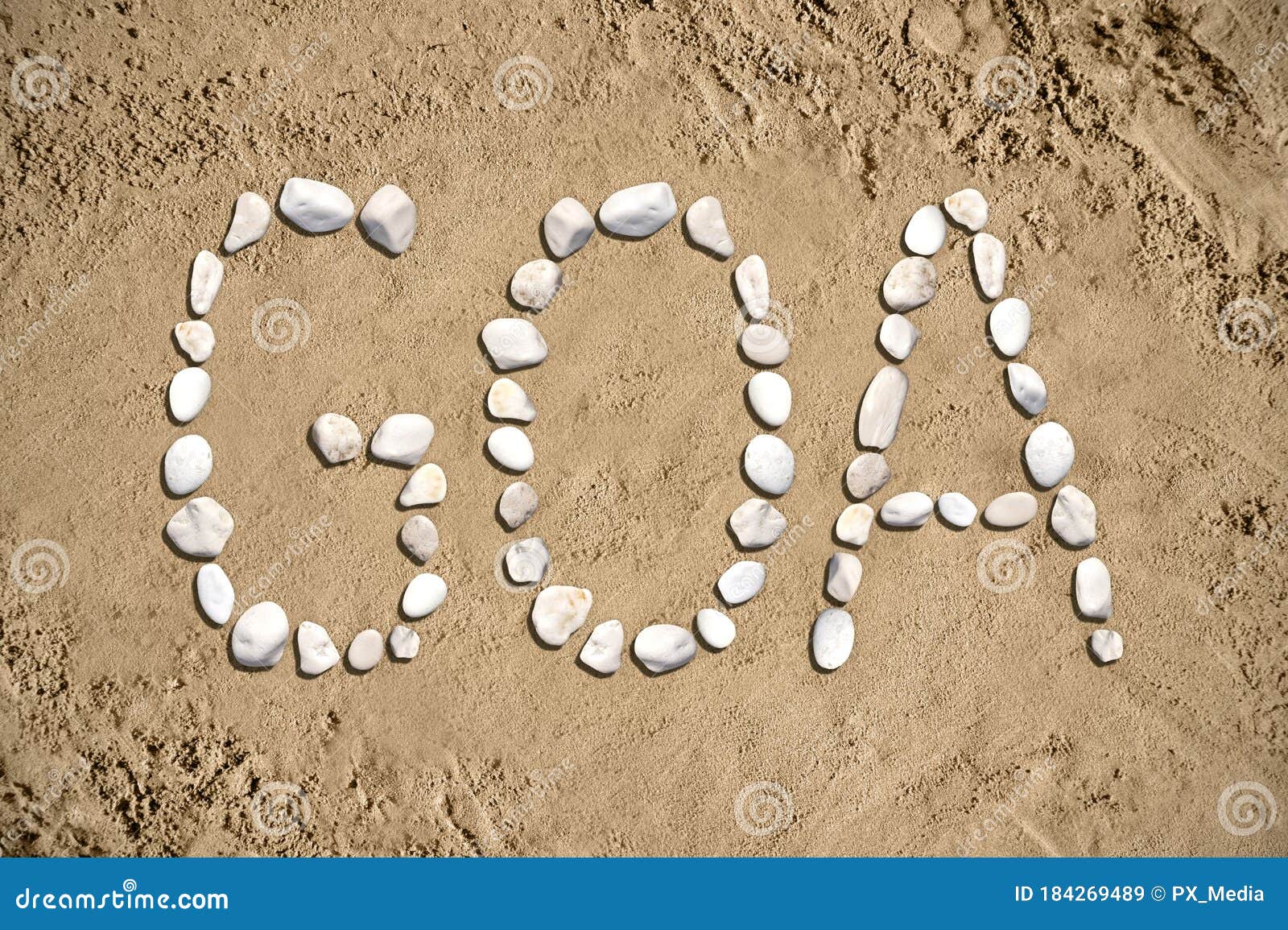 Goa - beach, sand, stones stock image. Image of text - 184269489