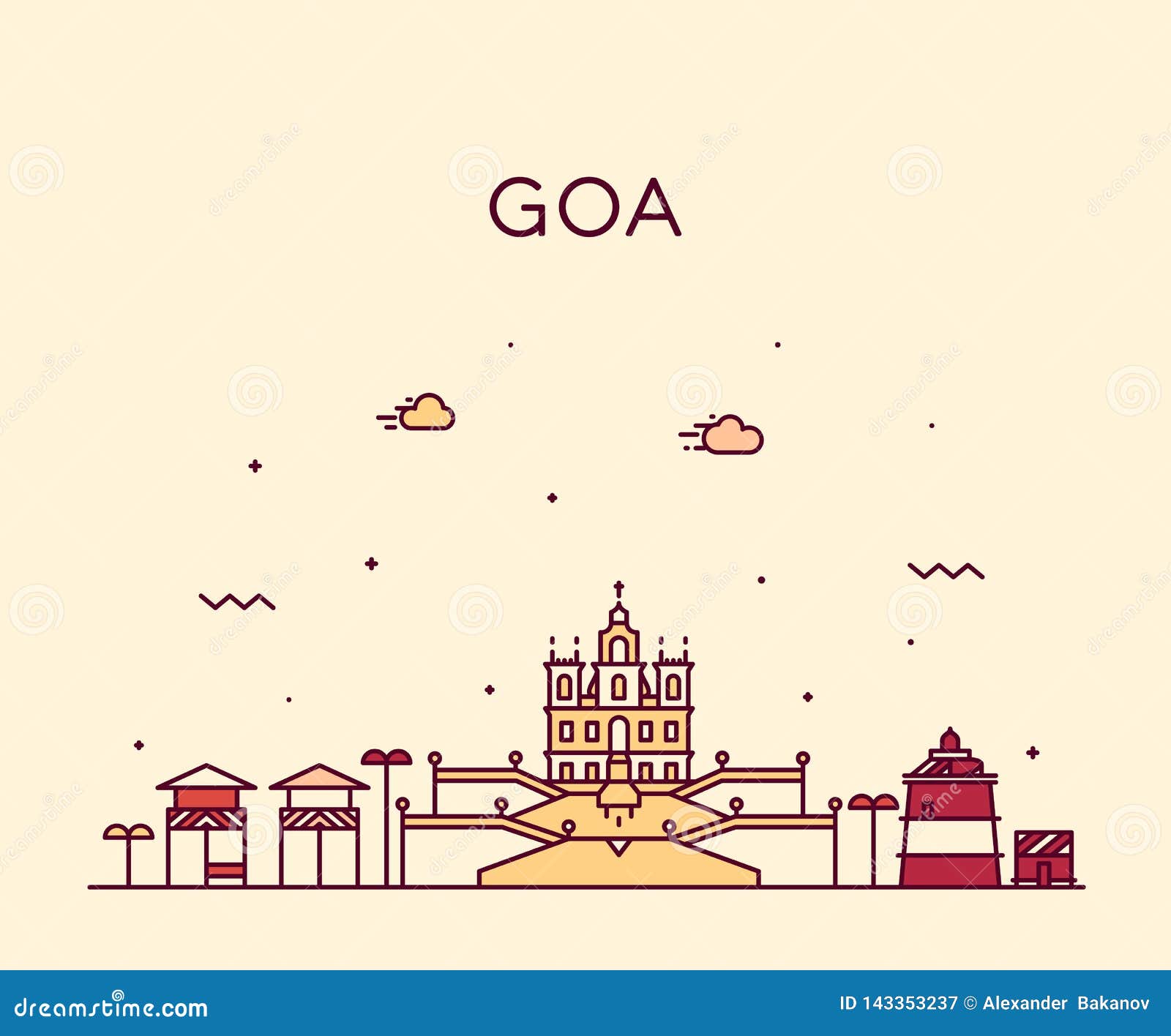 Goa Skyline India Vector Illustration Linear Style Stock Vector ...