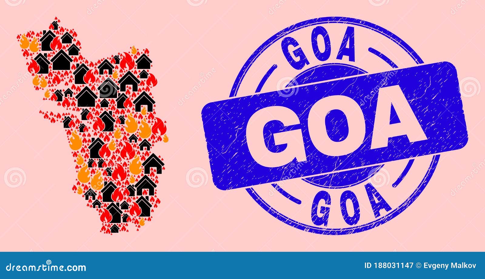 Goa State Map Composition of Fire and Buildings and Scratched Goa Seal ...