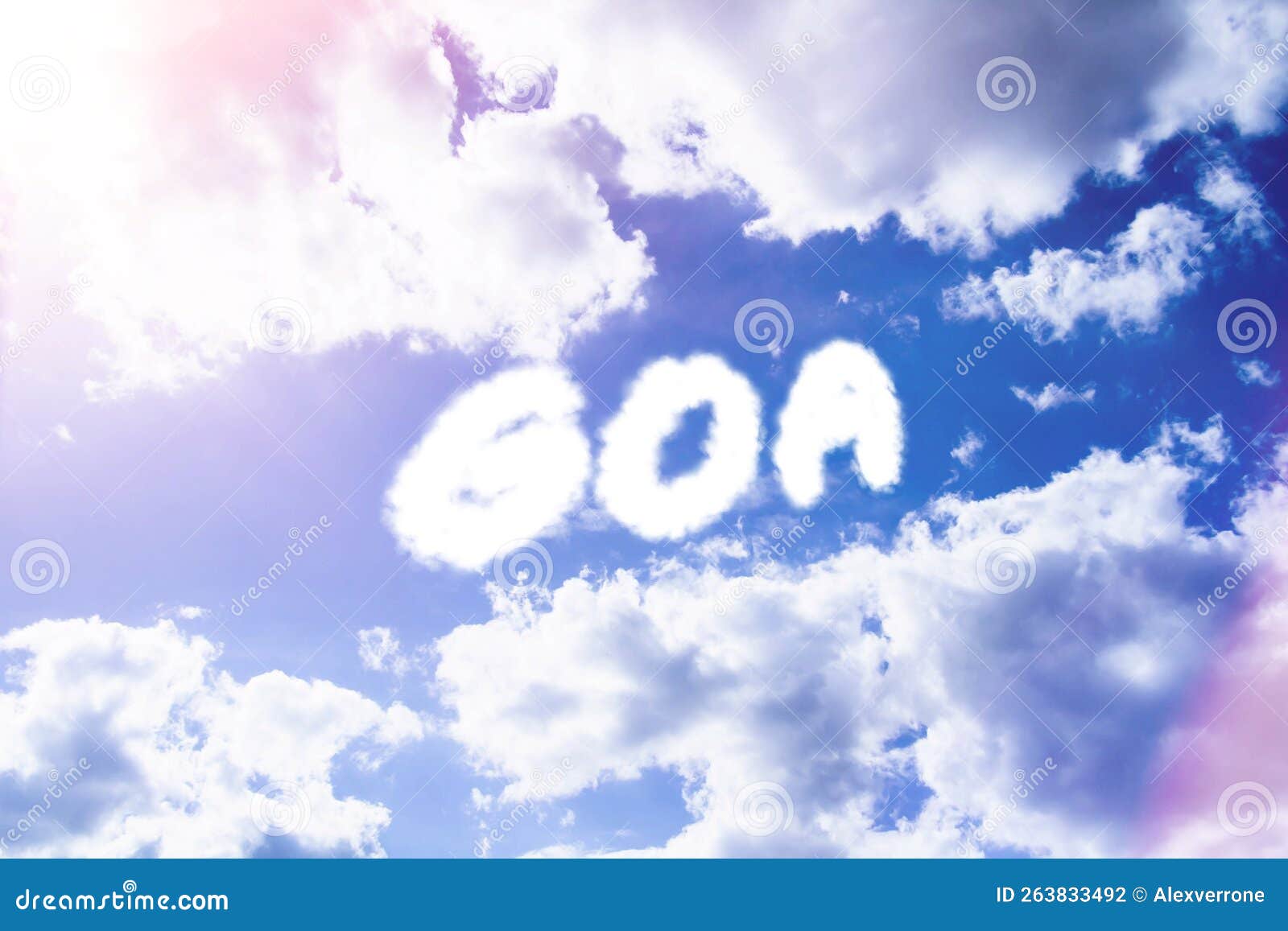Goa. Text from Clouds in Sky in Bright Sunlight Stock Photo - Image of ...