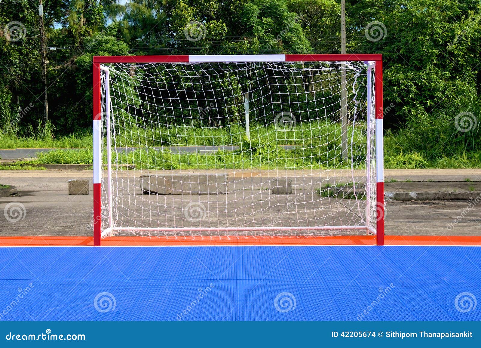 Goal of blue soccer field stock photo. Image of football - 42205674
