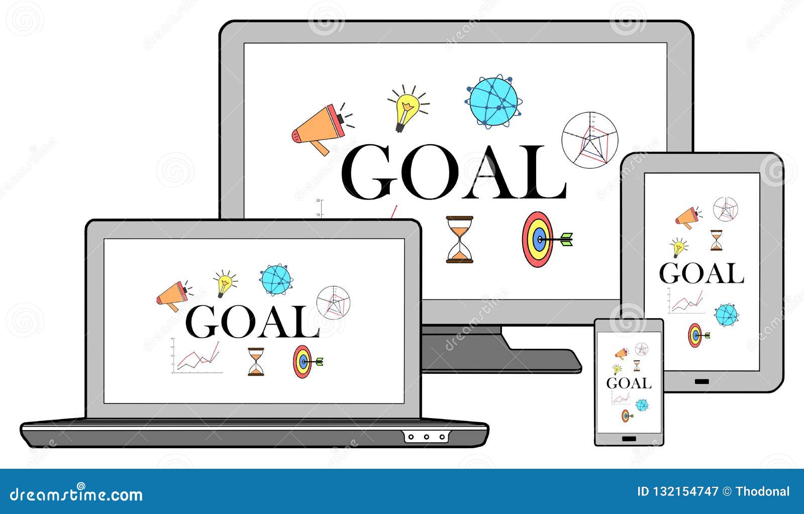 Goal Concept on Different Devices Stock Illustration - Illustration of ...