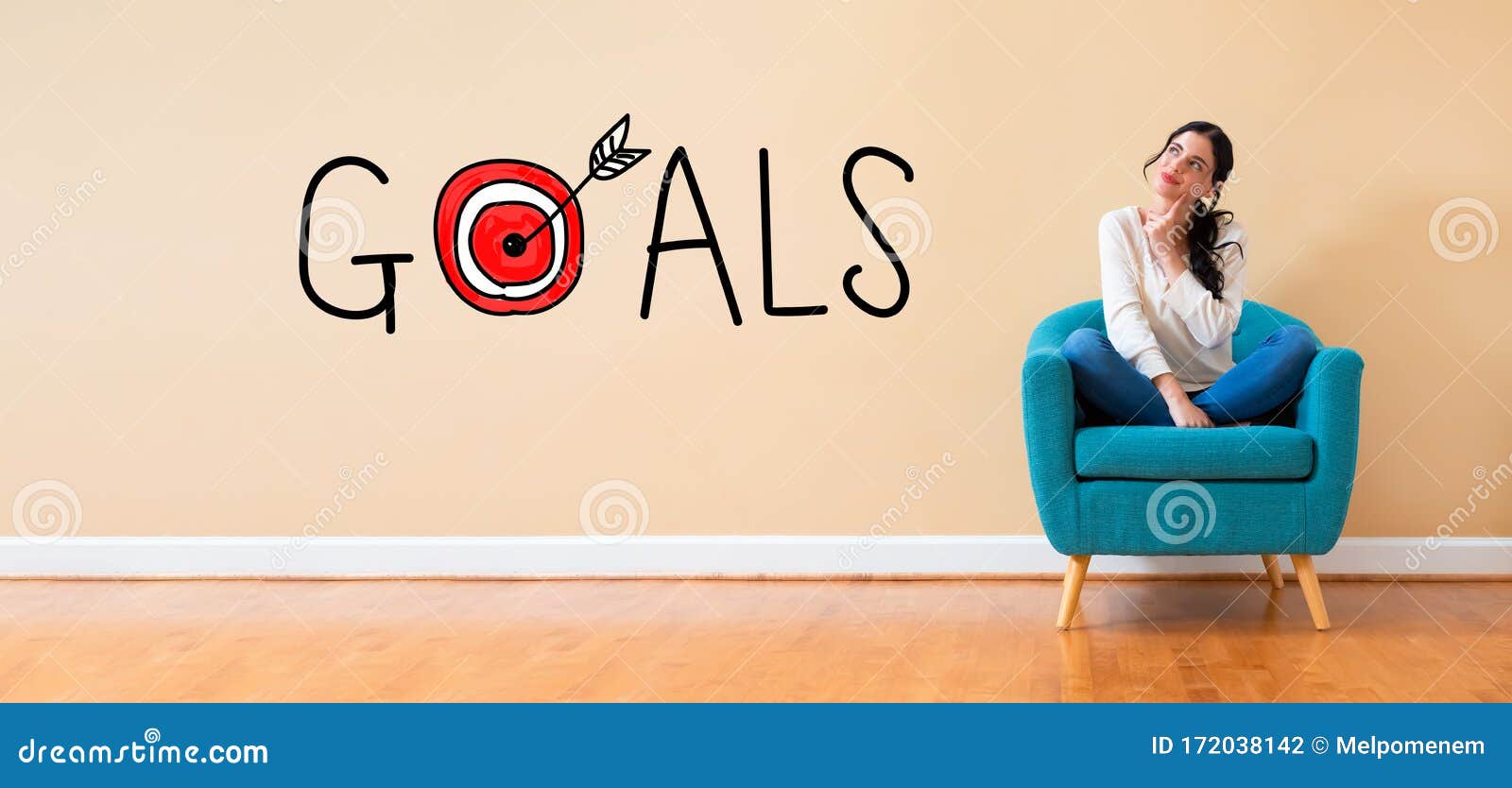Goal Concept with Woman in a Thoughtful Pose Stock Photo - Image of ...